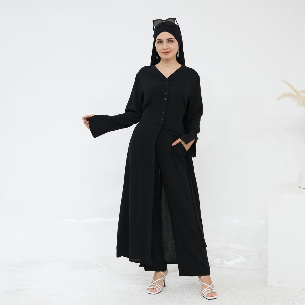 Modest 2 pc Sets Breathable Linen Modest Shirt, Pants Set Kimono ...